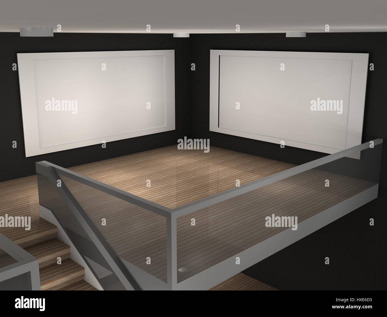 3d illustration of a museum with 2 empty frames Stock Photo - Alamy