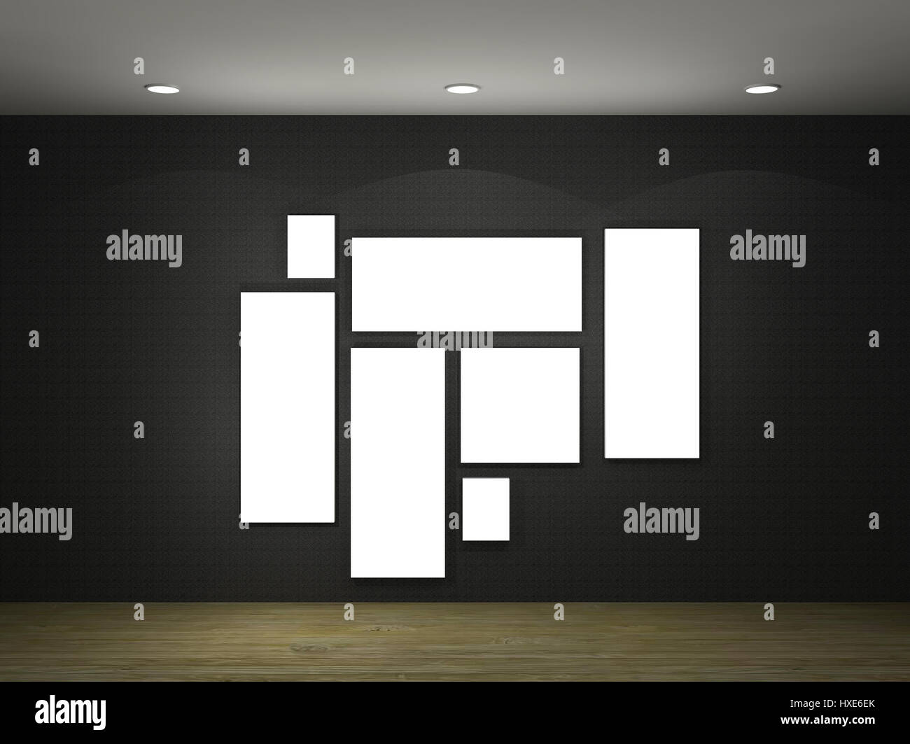 3d illustration of a empty gallery with frames Stock Photo - Alamy