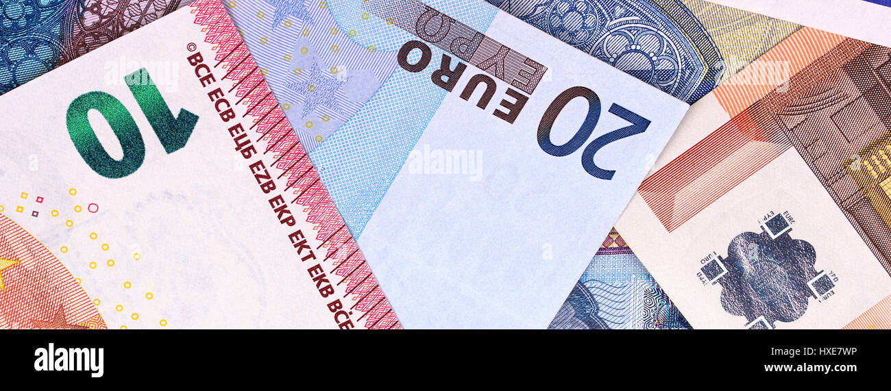 Euro Money Banknotes Different denominations abstract background Stock ...