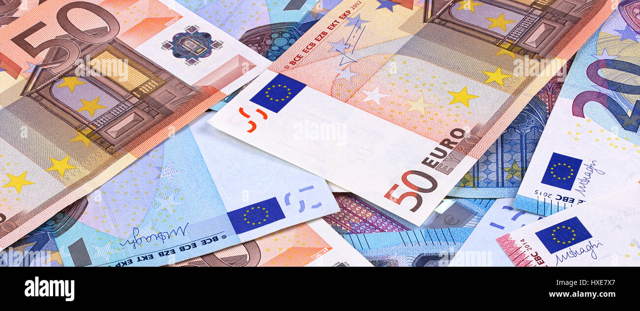 Euro Money Banknotes Different denominations abstract background Stock ...