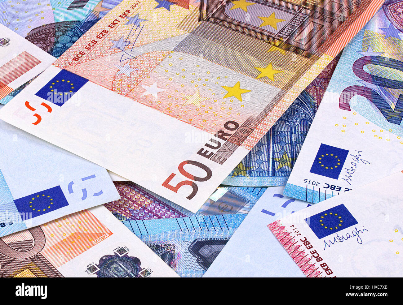 Euro Money Banknotes Different denominations abstract background Stock ...