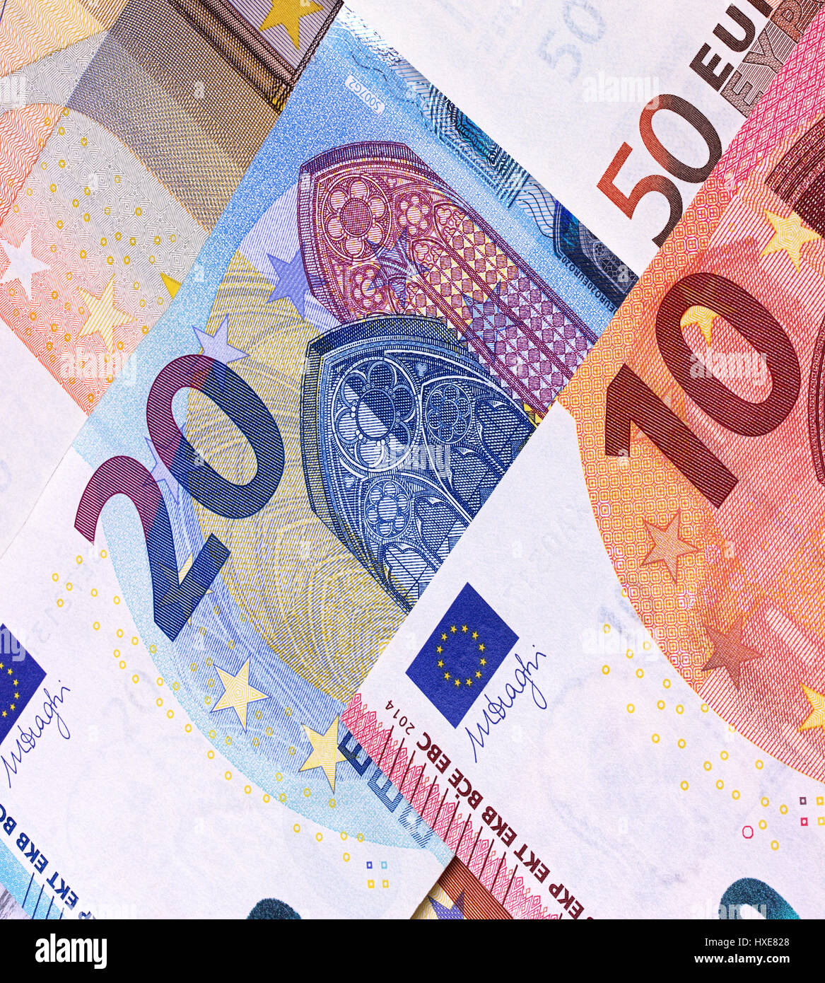 Euro Money Banknotes Different denominations abstract background Stock ...