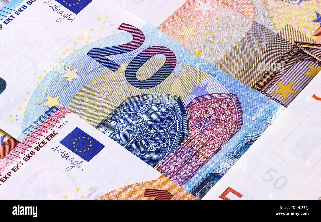 Euro Money Banknotes Different denominations abstract background Stock ...