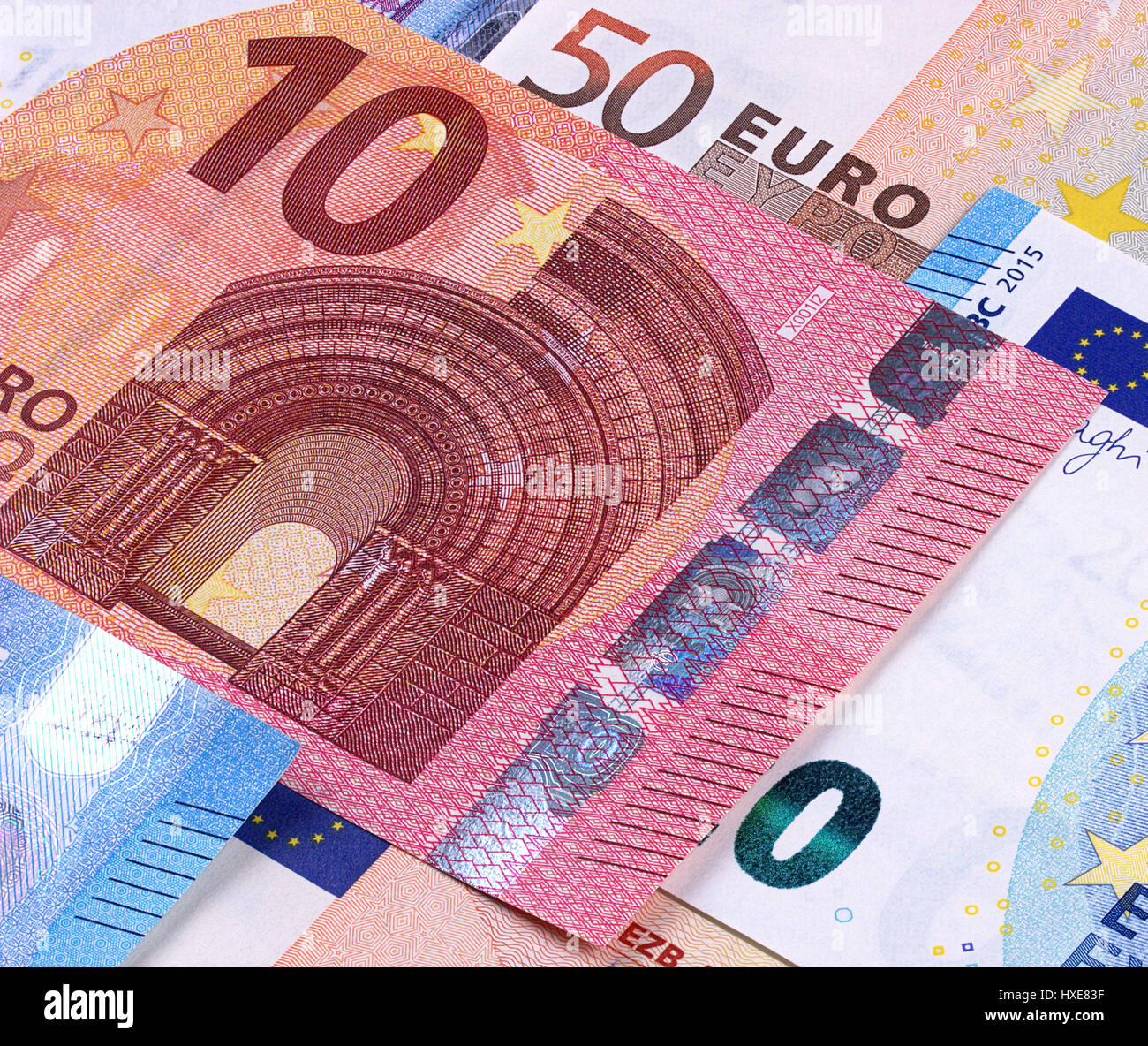 Euro Money Banknotes Different denominations abstract background Stock ...