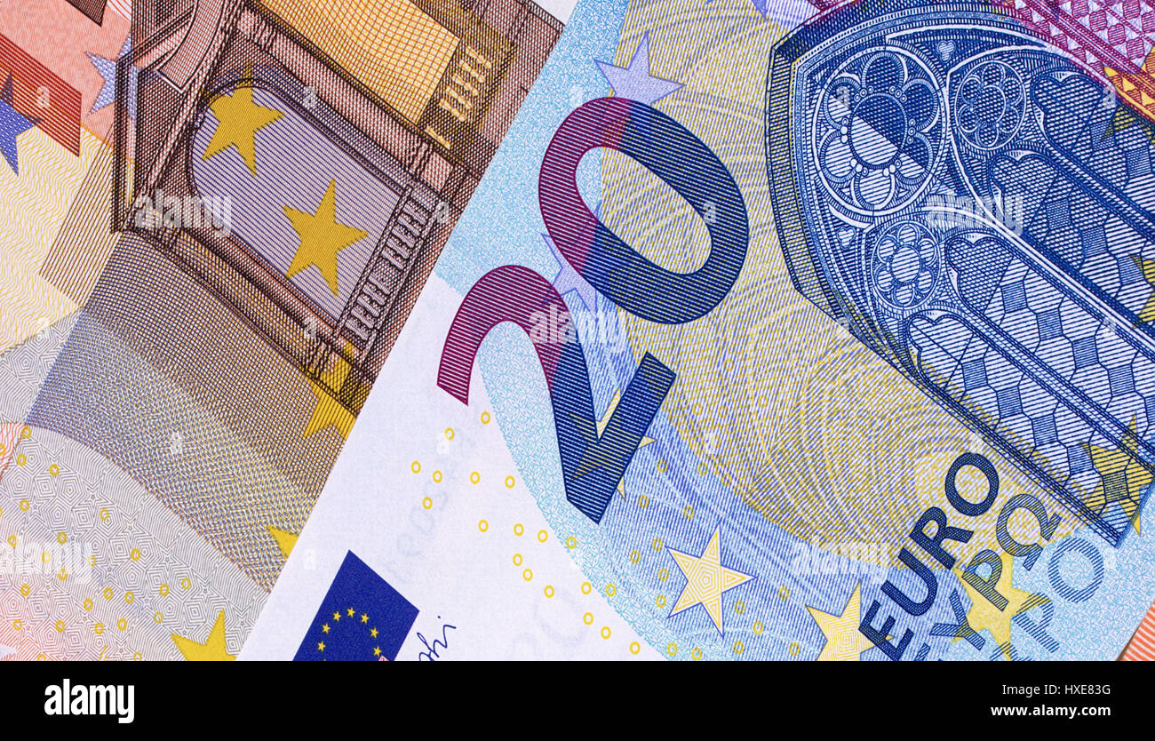 Euro Money Banknotes Different denominations abstract background Stock ...