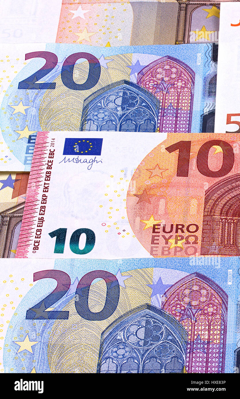 Euro Money Banknotes Different denominations abstract background Stock ...