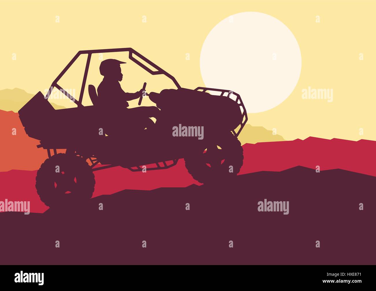 All terrain vehicle driver landscape with trees outdoor activity vector ...