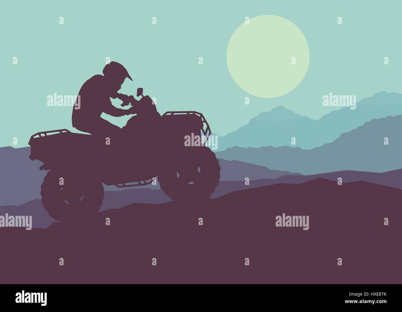 All terrain vehicle driver landscape with trees outdoor activity vector ...