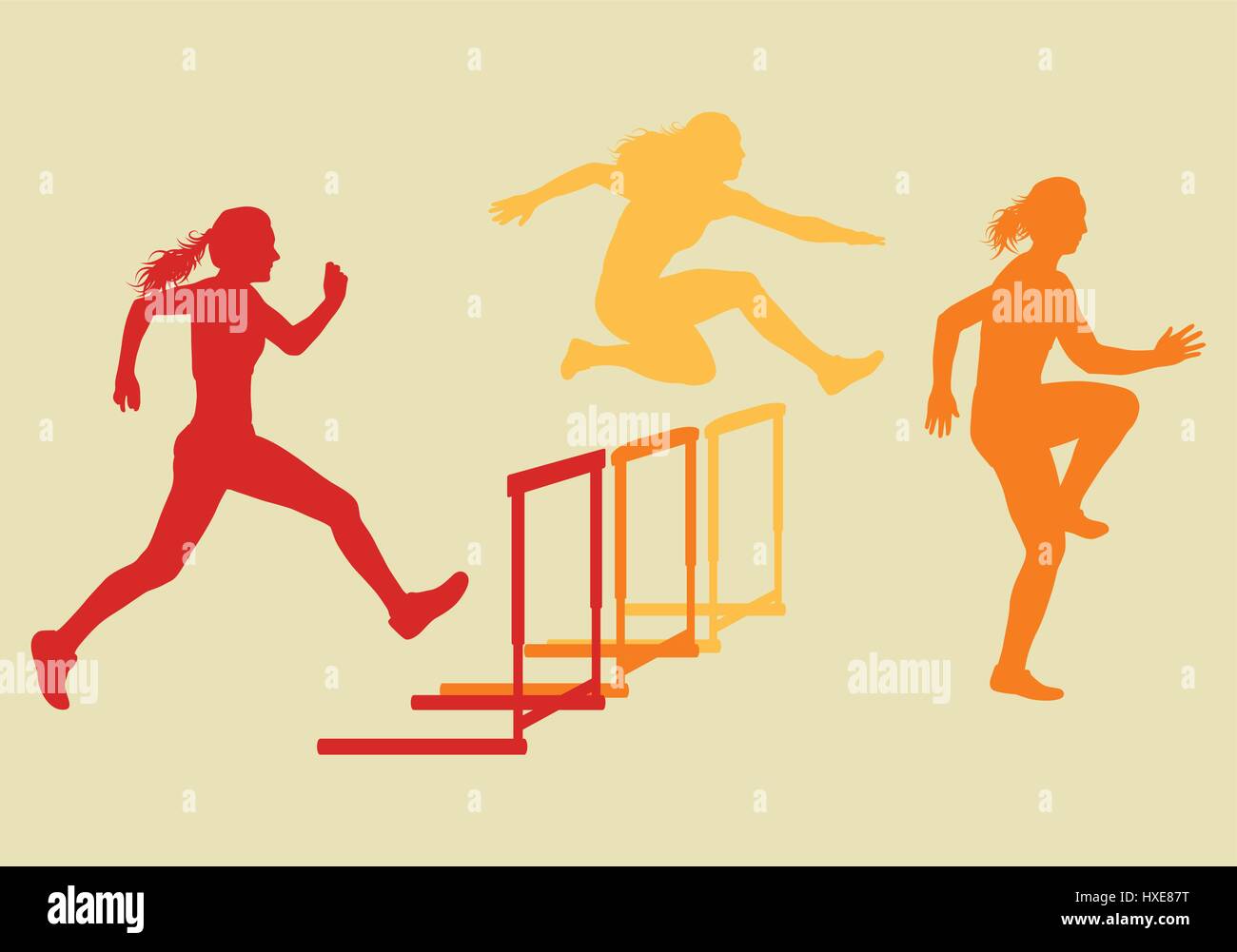 Hurdle race woman jumping over obstacle vector background Stock Vector ...