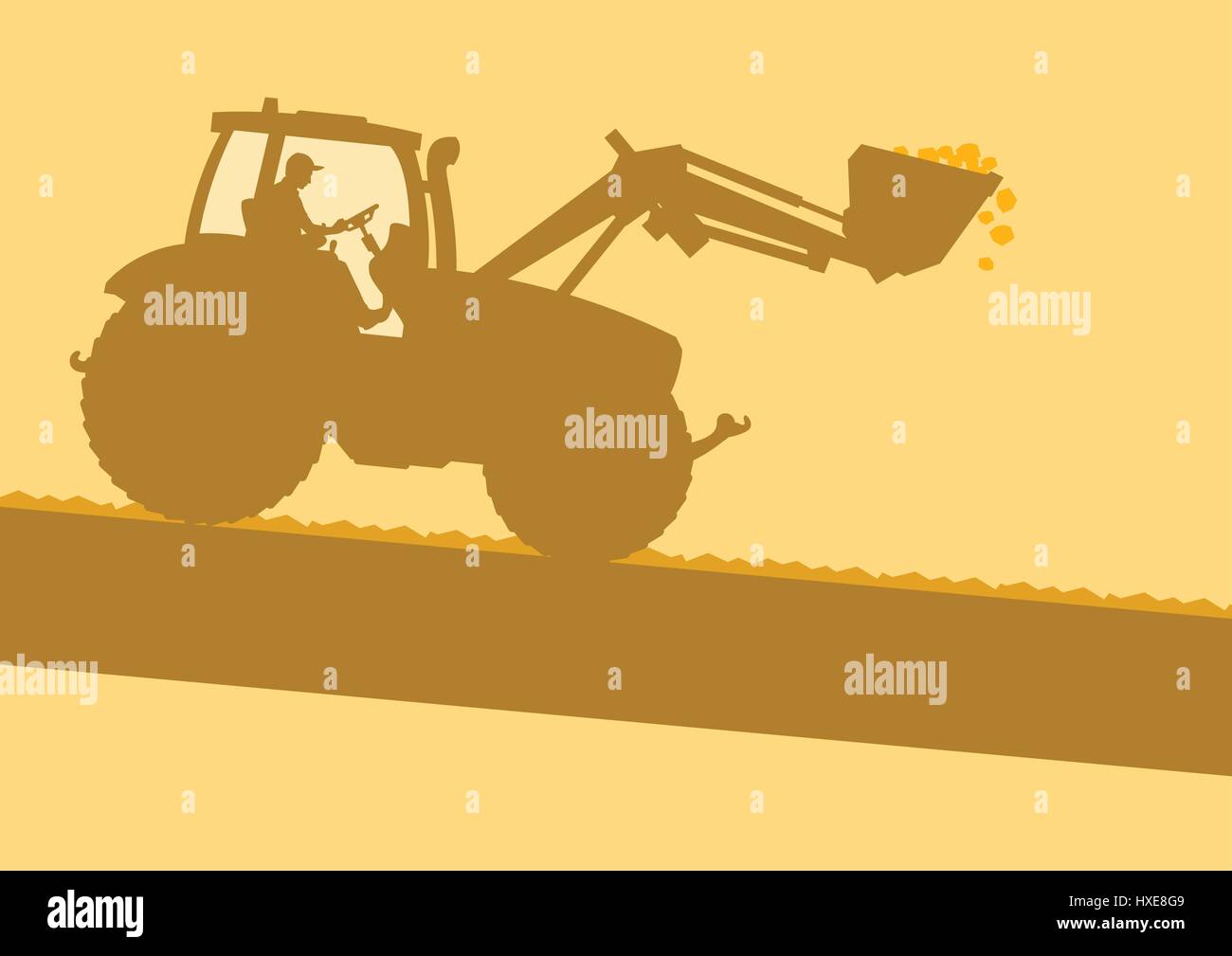 Farm tractor with worker inside cabin working in field vector ...