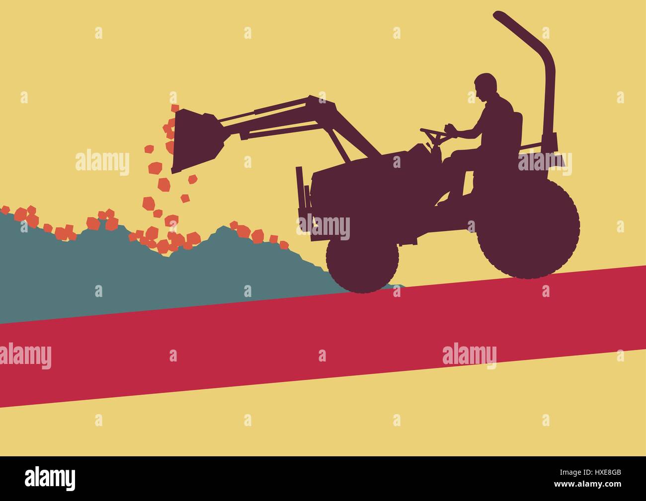 Farm tractor with worker inside cabin working in field vector ...