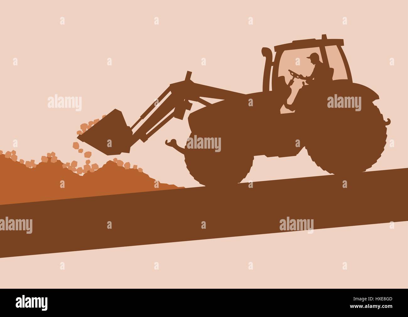 Farm tractor with worker inside cabin working in field vector ...