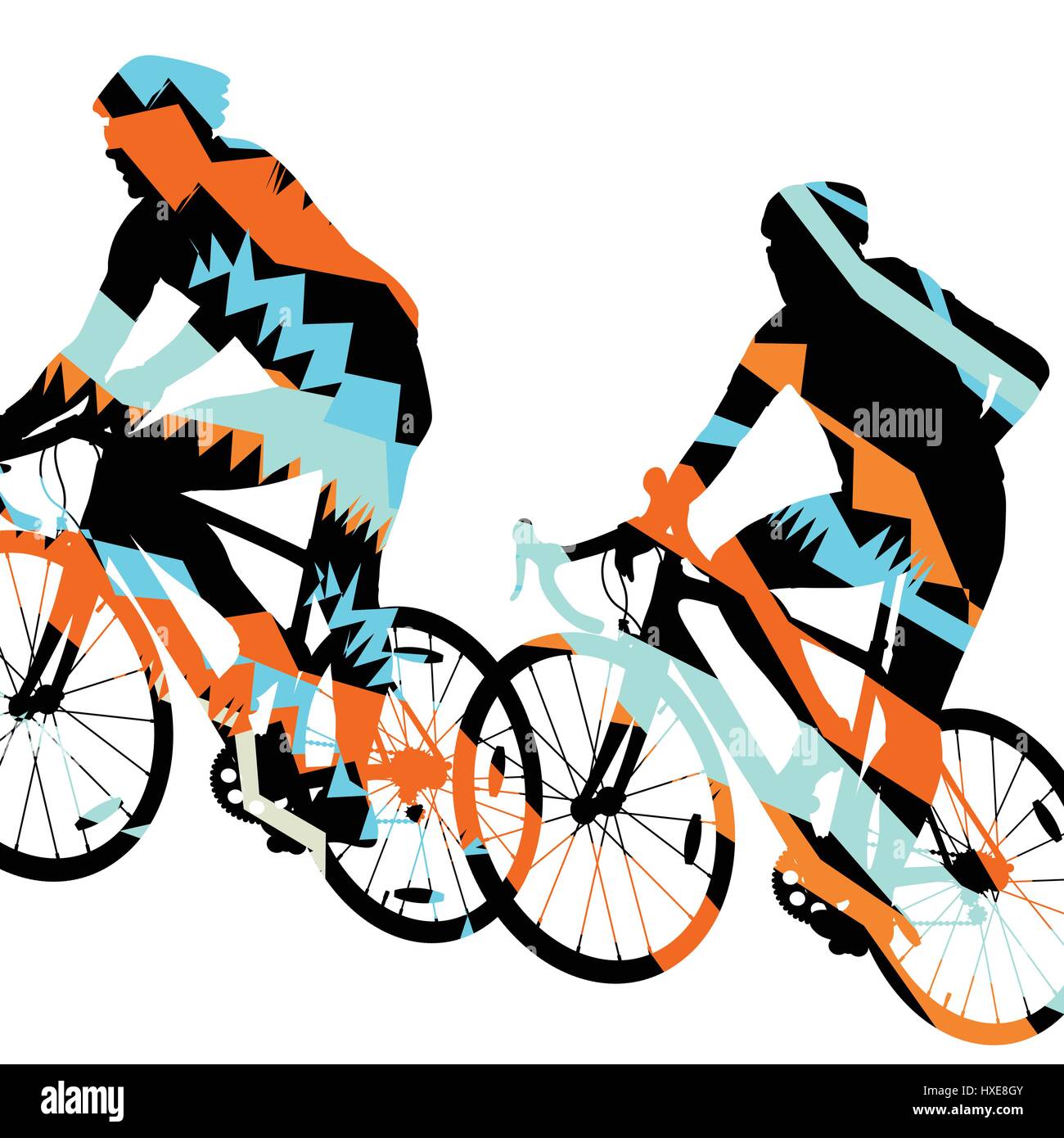 Sport road bike riders bicycle silhouette in abstract mosaic background ...