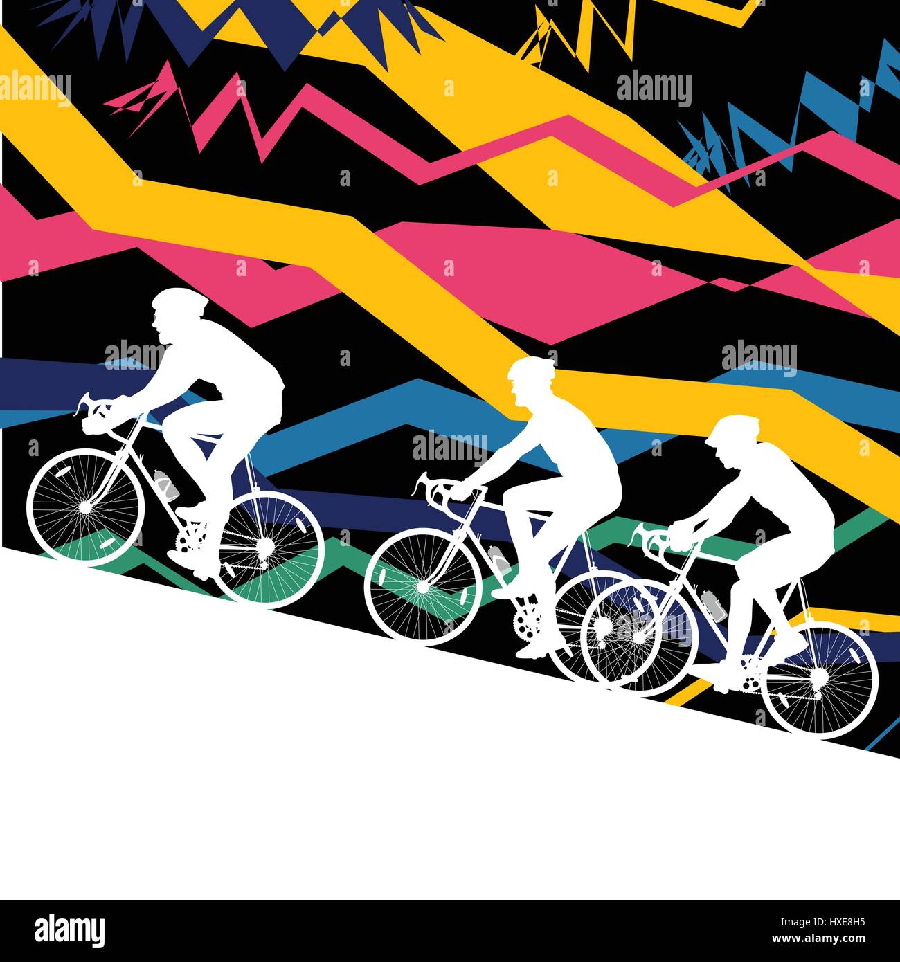 Sport road bike riders bicycle silhouette in abstract mosaic background ...
