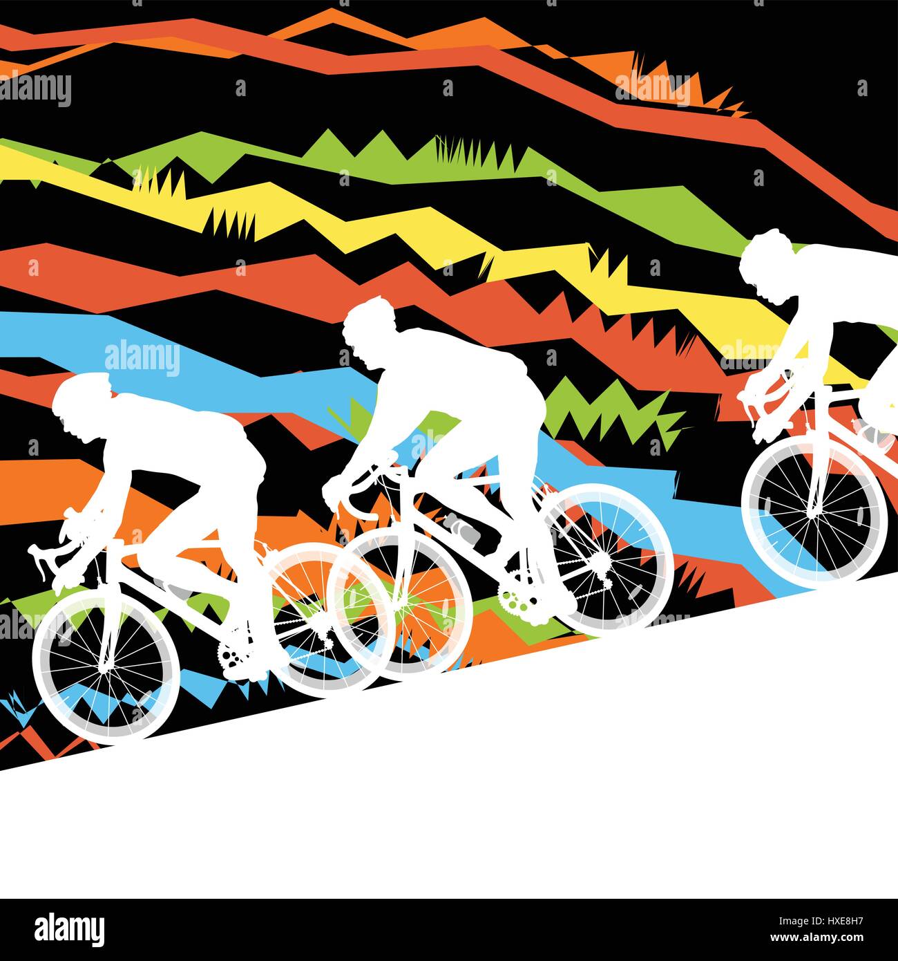 Sport road bike riders bicycle silhouette in abstract mosaic background ...