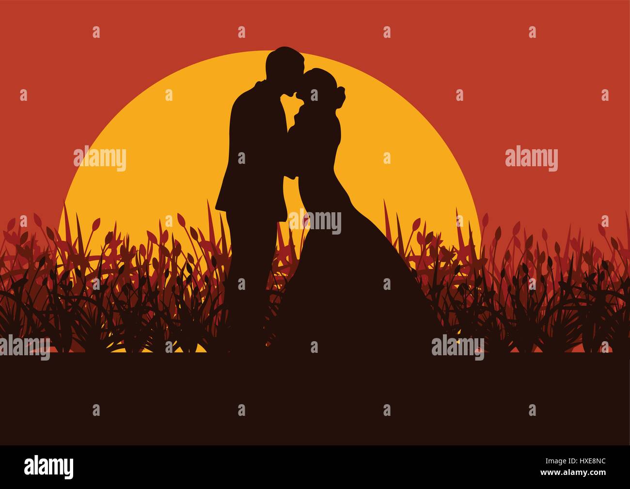 Wedding couple romantic landscape with bride and groom in tulip field ...