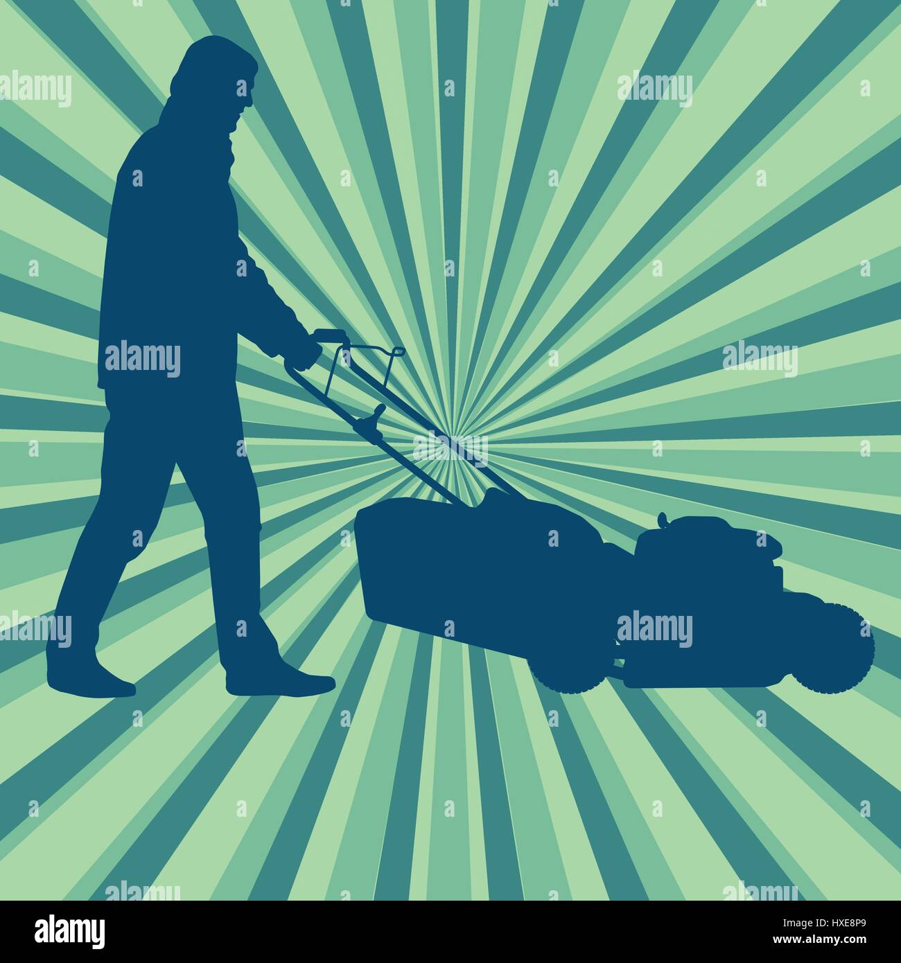 Man with lawn mover cutting grass vector background Stock Vector Image ...