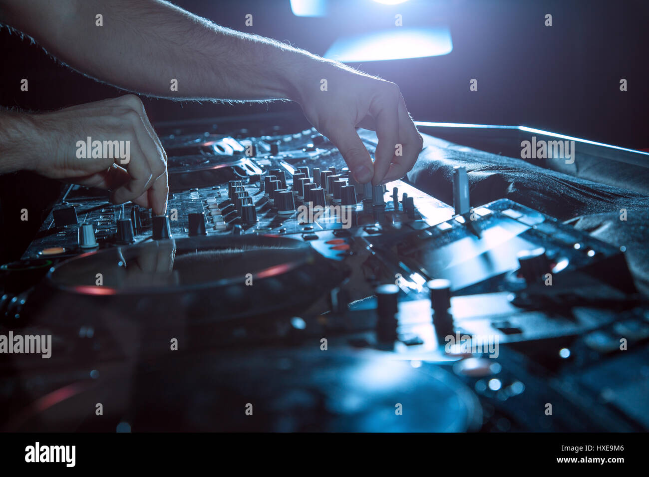 DJ Music night club, DJ technique - CD players and DJ console during ...