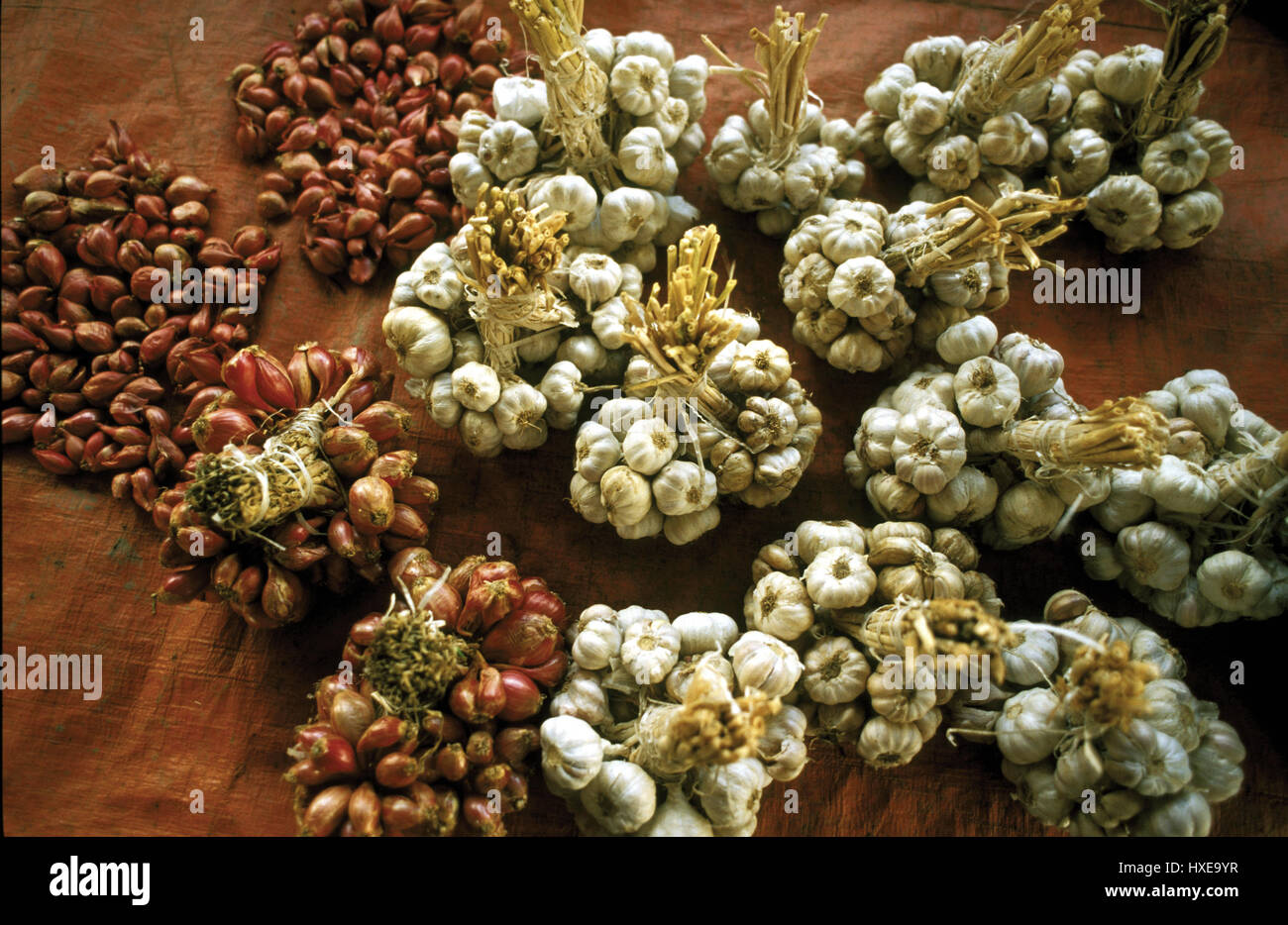 Garlic and native onion for sale in the market at Maubisse, East Timor ...