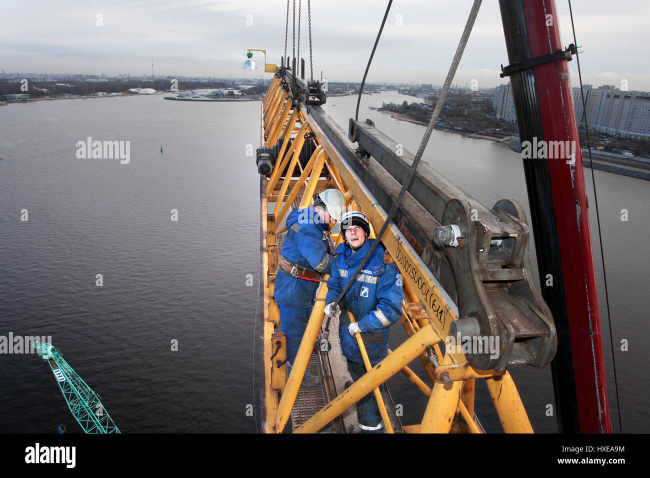 St. Petersburg, Russia - October 30, 2014: The Working Jib of the crane ...