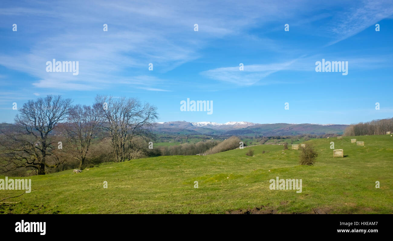 English Lake district landscapebwith snow topped fells in the distance ...
