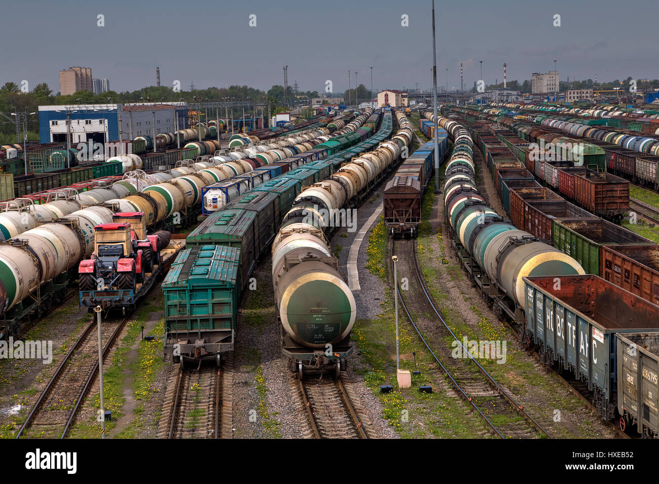 St. Petersburg, Russia - May 22, 2015: Freight train station ...