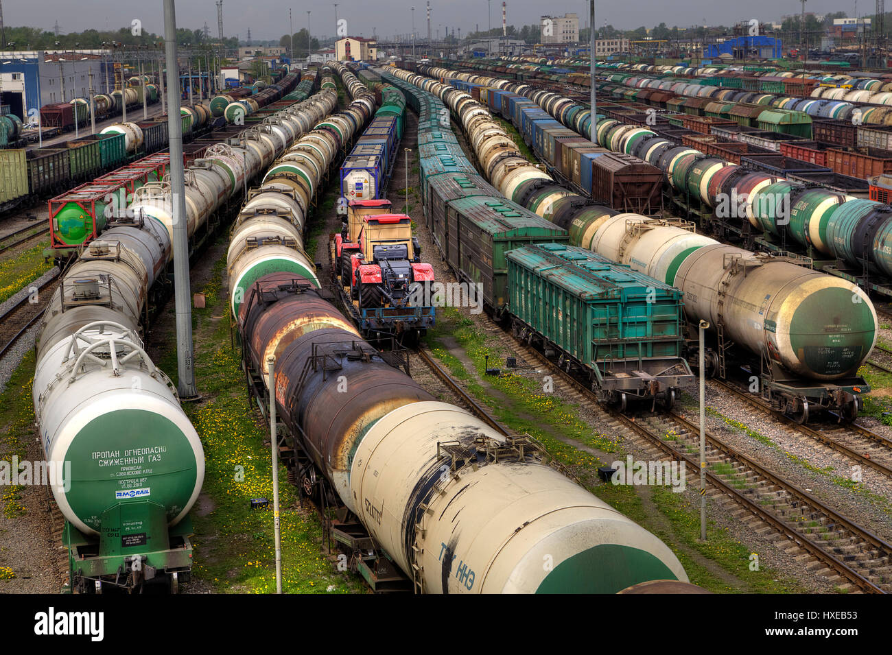 St. Petersburg, Russia - May 22, 2015: Trains of freight wagons in ...