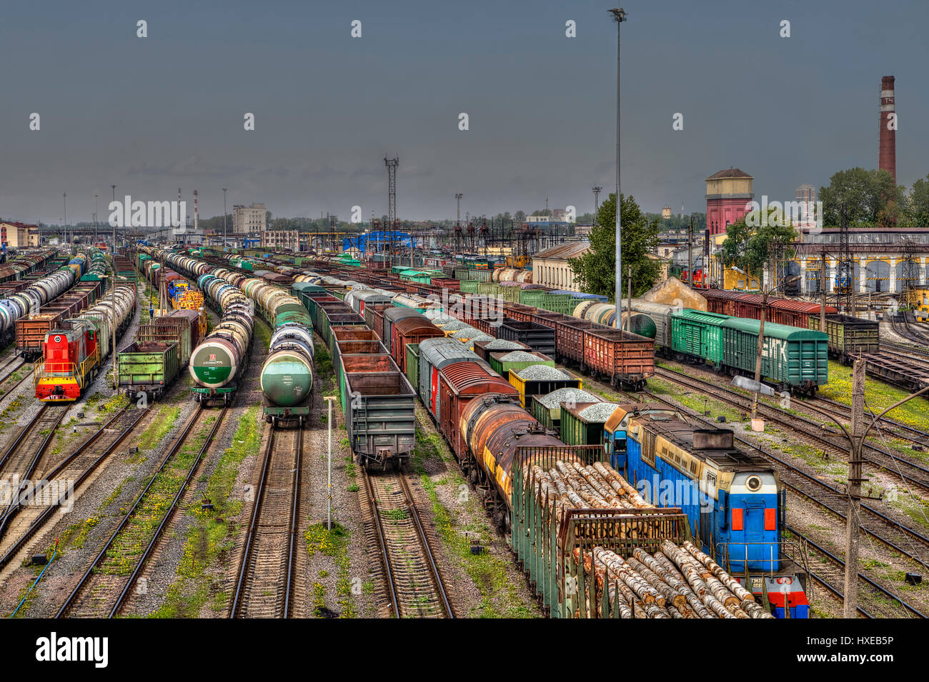 St. Petersburg, Russia - May 22, 2015: Railway station marshalling yard ...