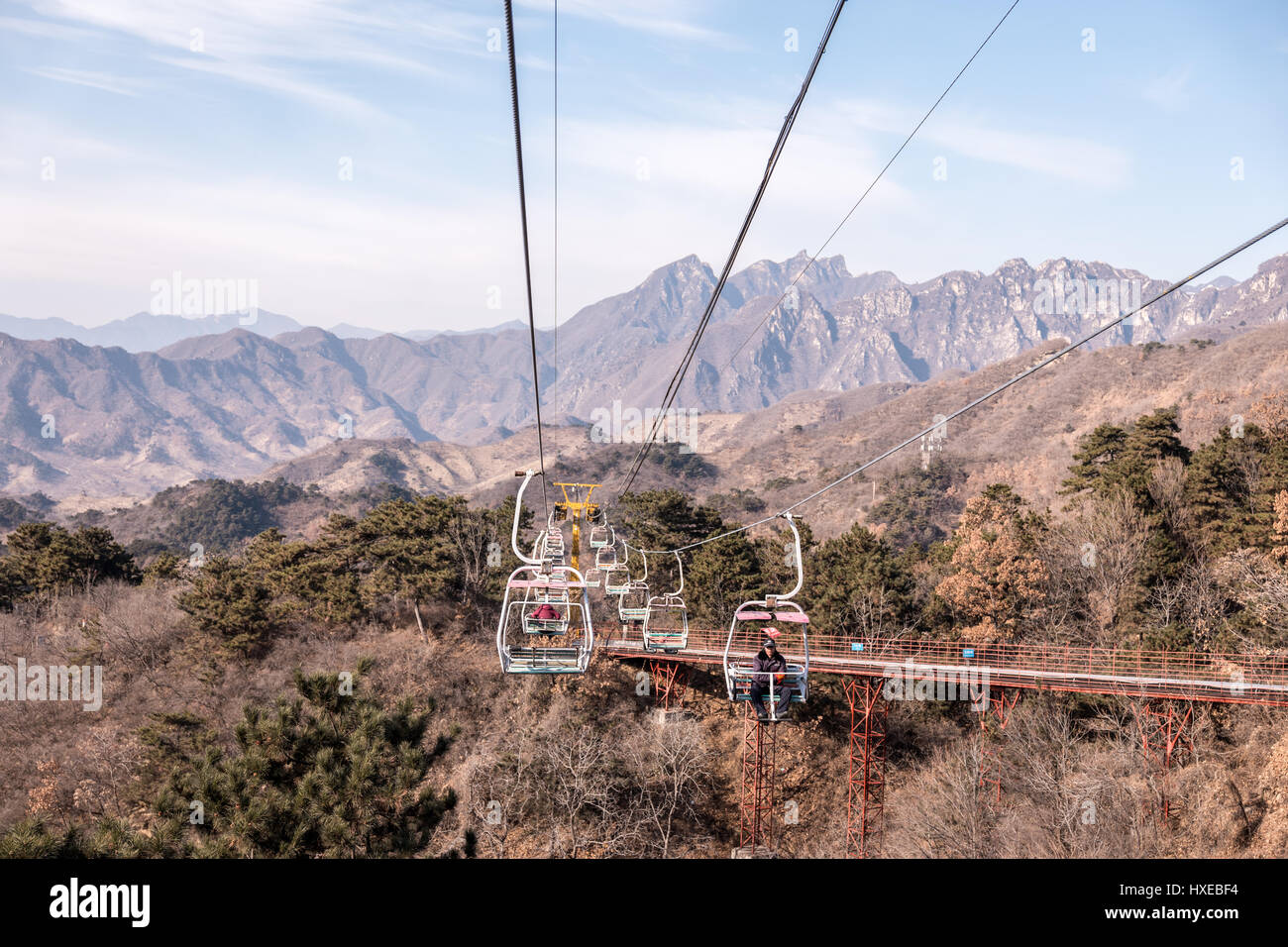 Great Wall of China with cable car rides at Mutianyu, China Stock Photo ...