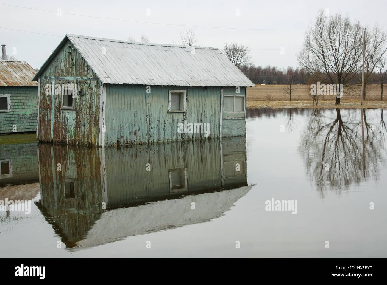 old barn in flooded water Stock Photo - Alamy