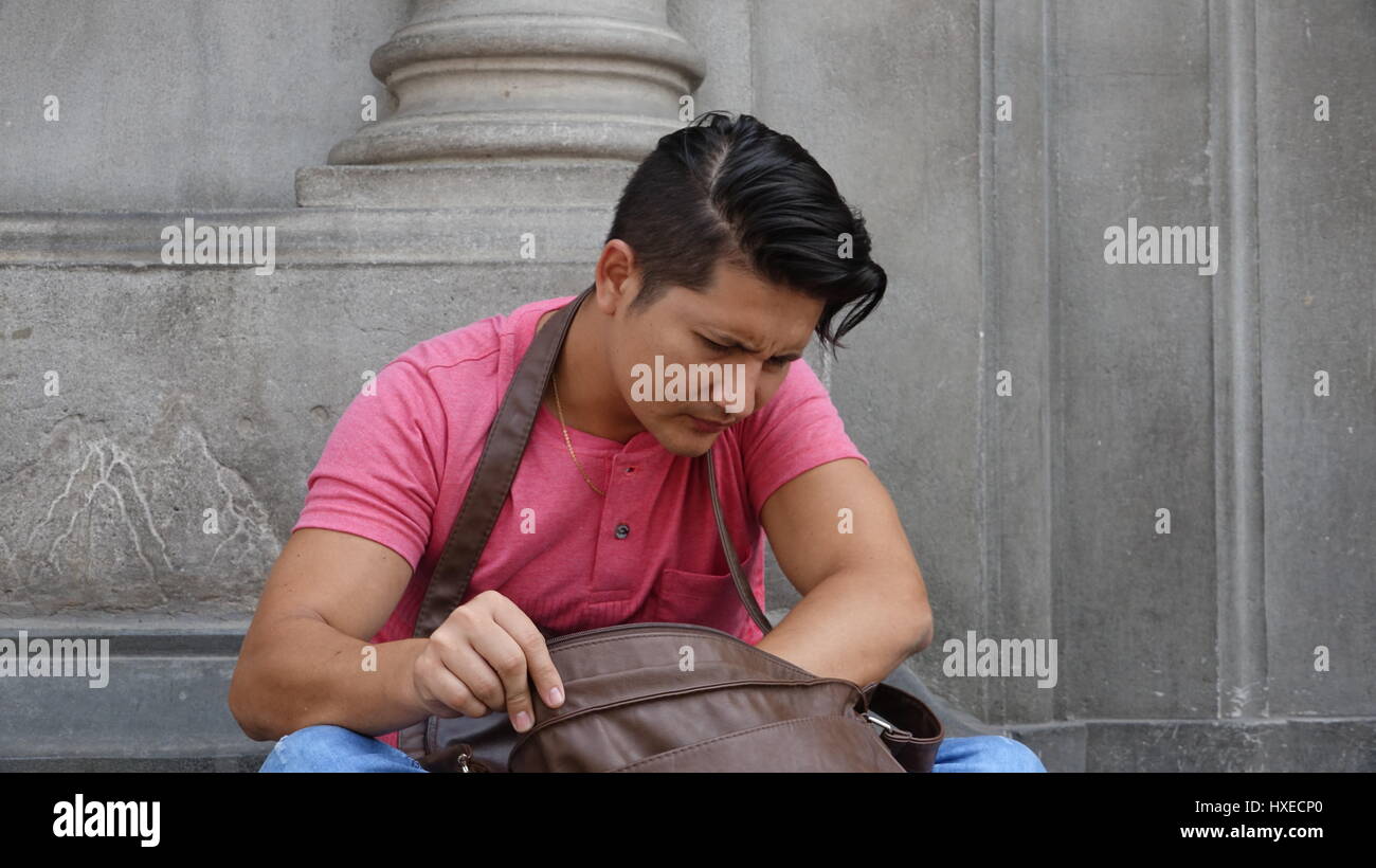 Man With Leather Satchel Stock Photo - Alamy