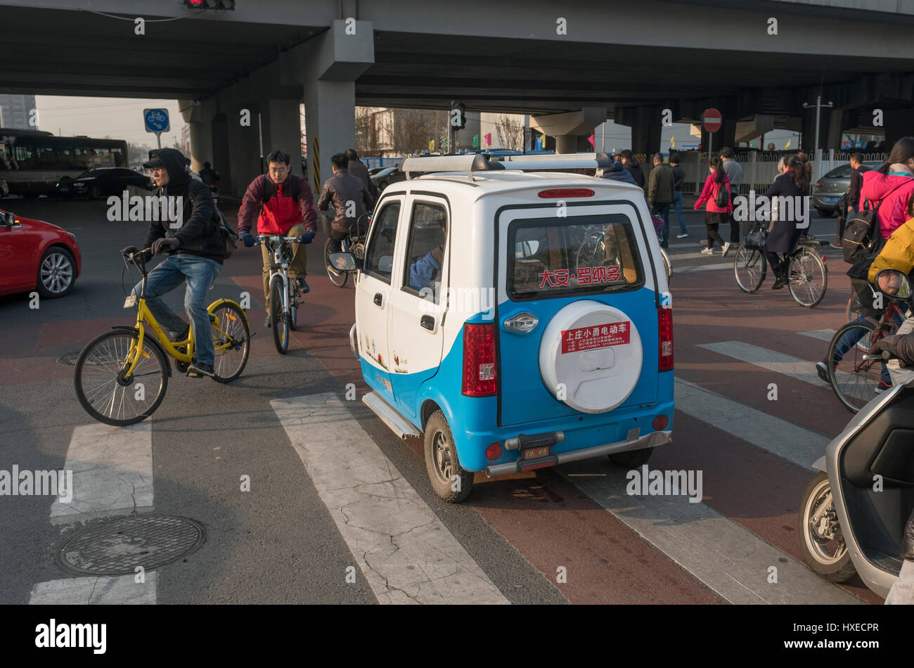 Unlicensed mini electric car in Beijing, China. 28-Mar-2017 Stock Photo ...