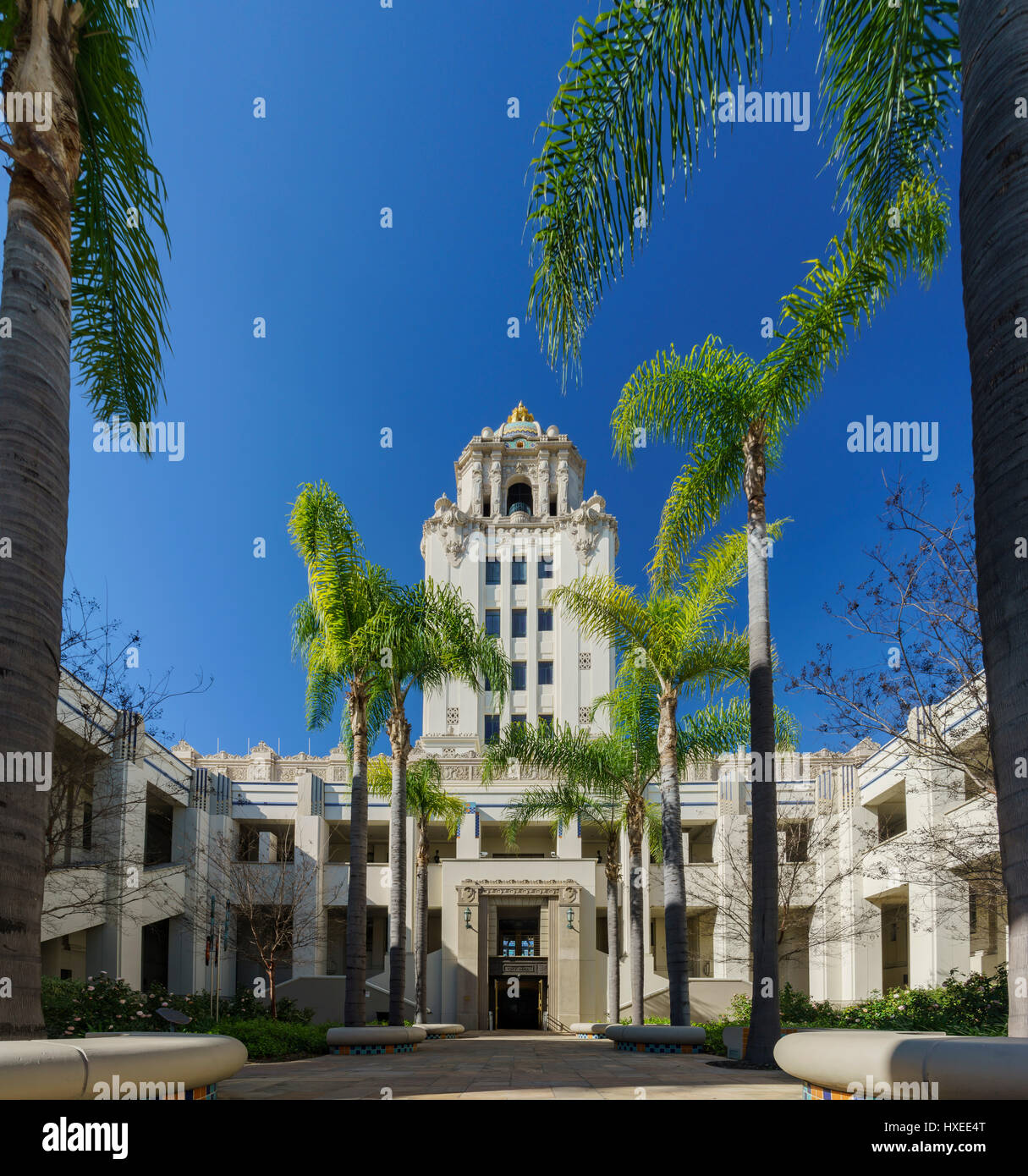 Beautiful main building of Beverly Hills city hall, Los Angeles ...