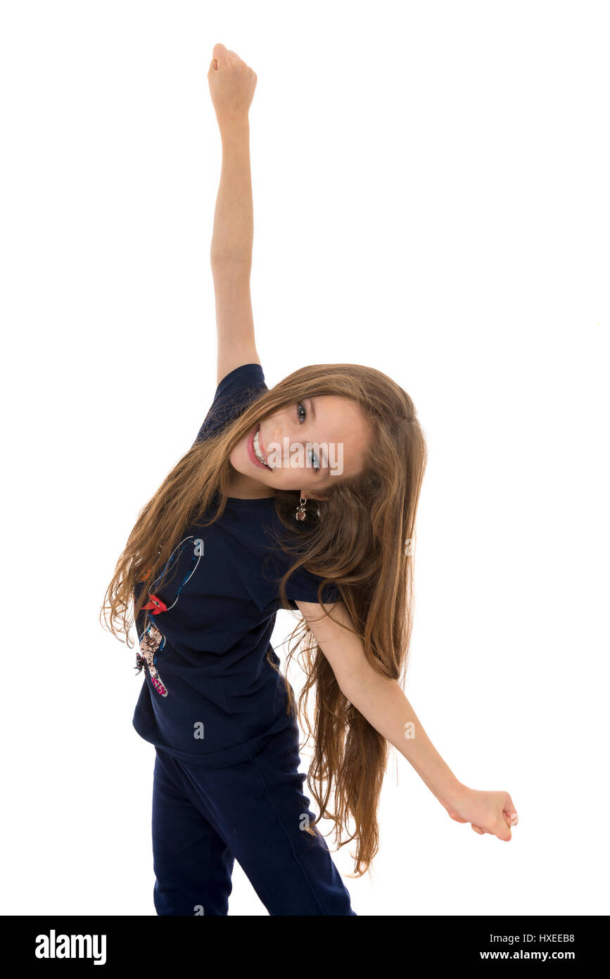 Happy Outstretched Girl with Open Arms Isolated on White Stock Photo ...