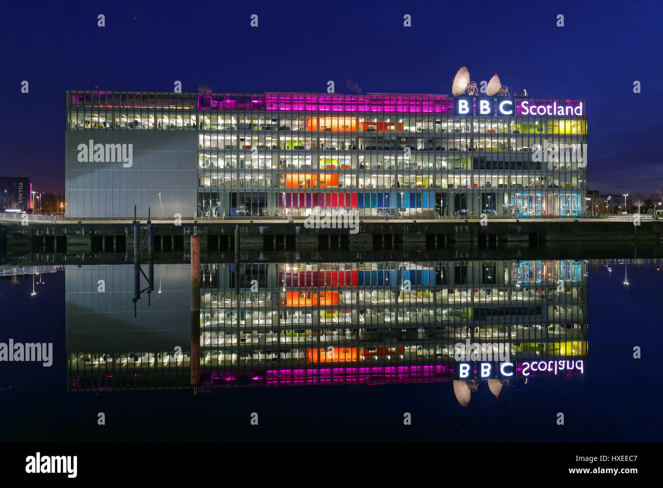 bbc studios pacific quay Glasgow at night BBC Stock Photo - Alamy
