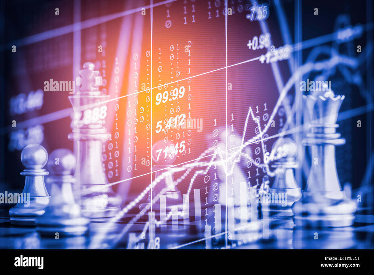 Business game on digital stock market financial and chess background ...