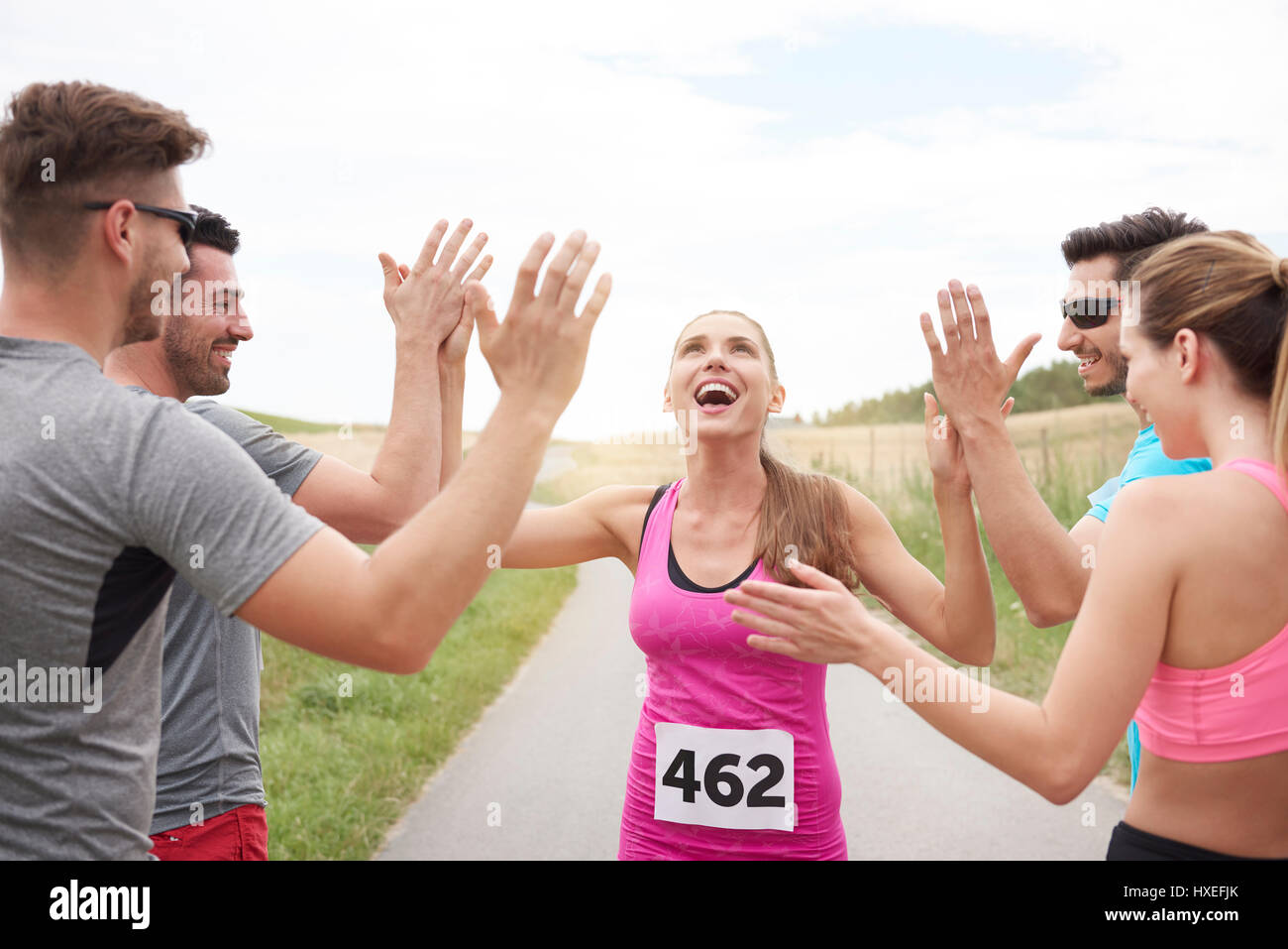 First person on the finishing line Stock Photo - Alamy