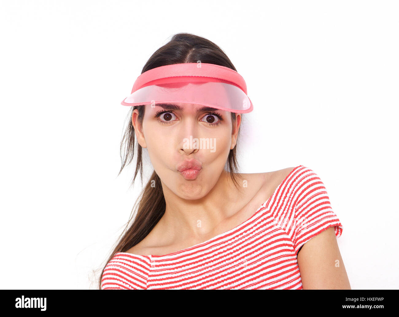 Close up portrait of a funny girl puckering lips Stock Photo - Alamy