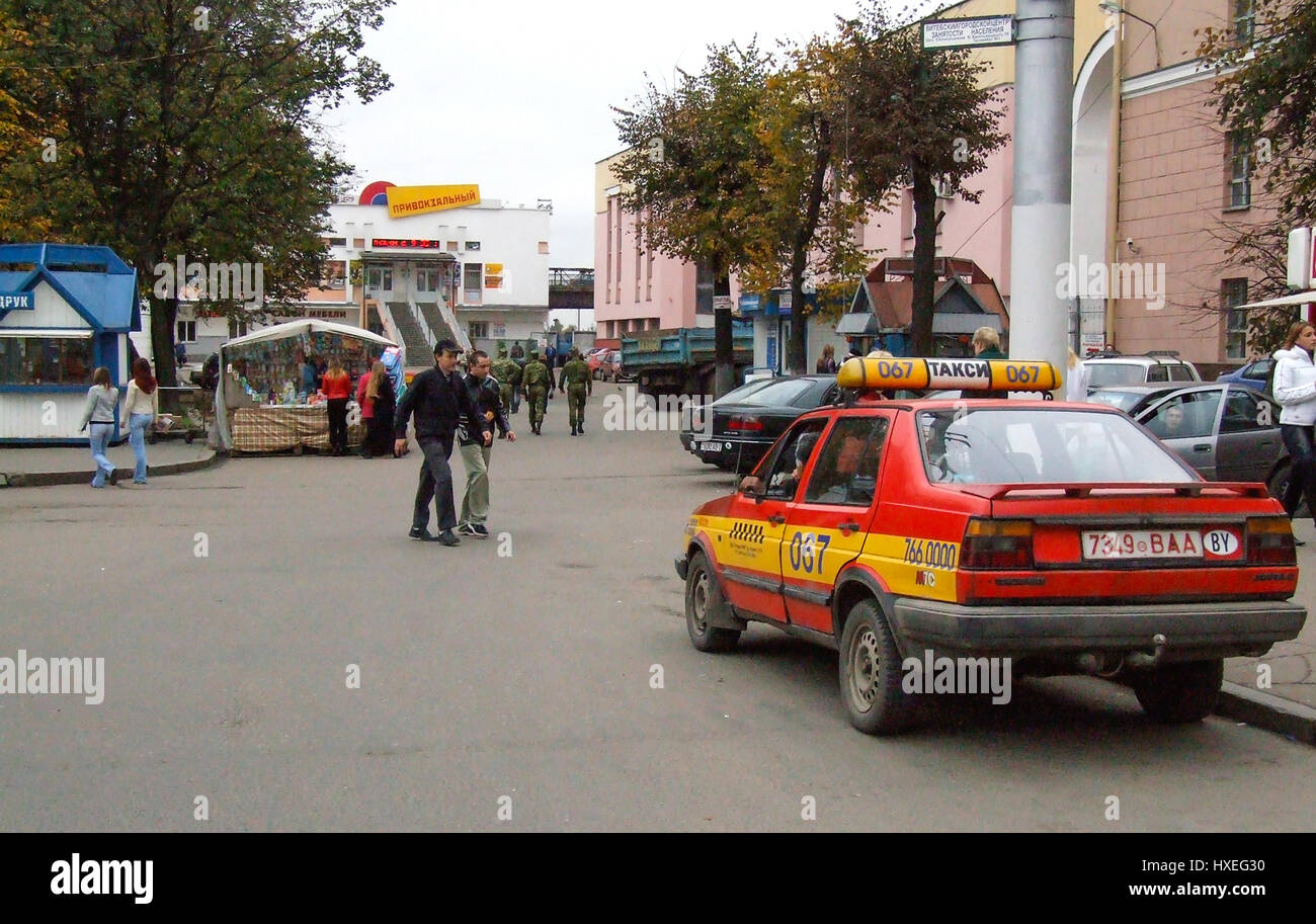 A taxi outside the train station in Vitebsk, Belarus Stock Photo - Alamy