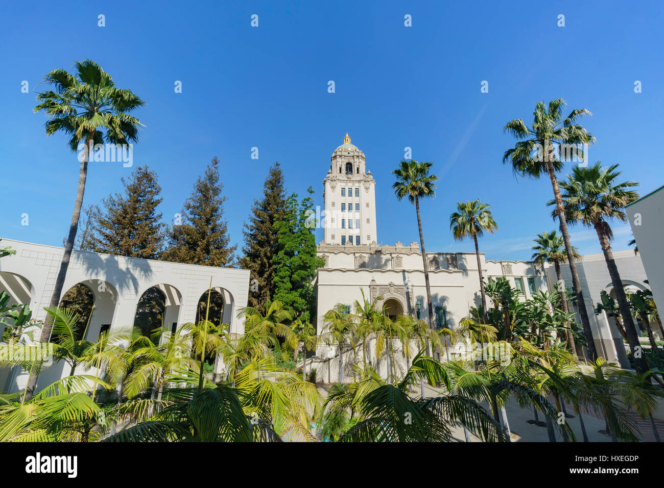 Beautiful main building of Beverly Hills city hall, Los Angeles ...