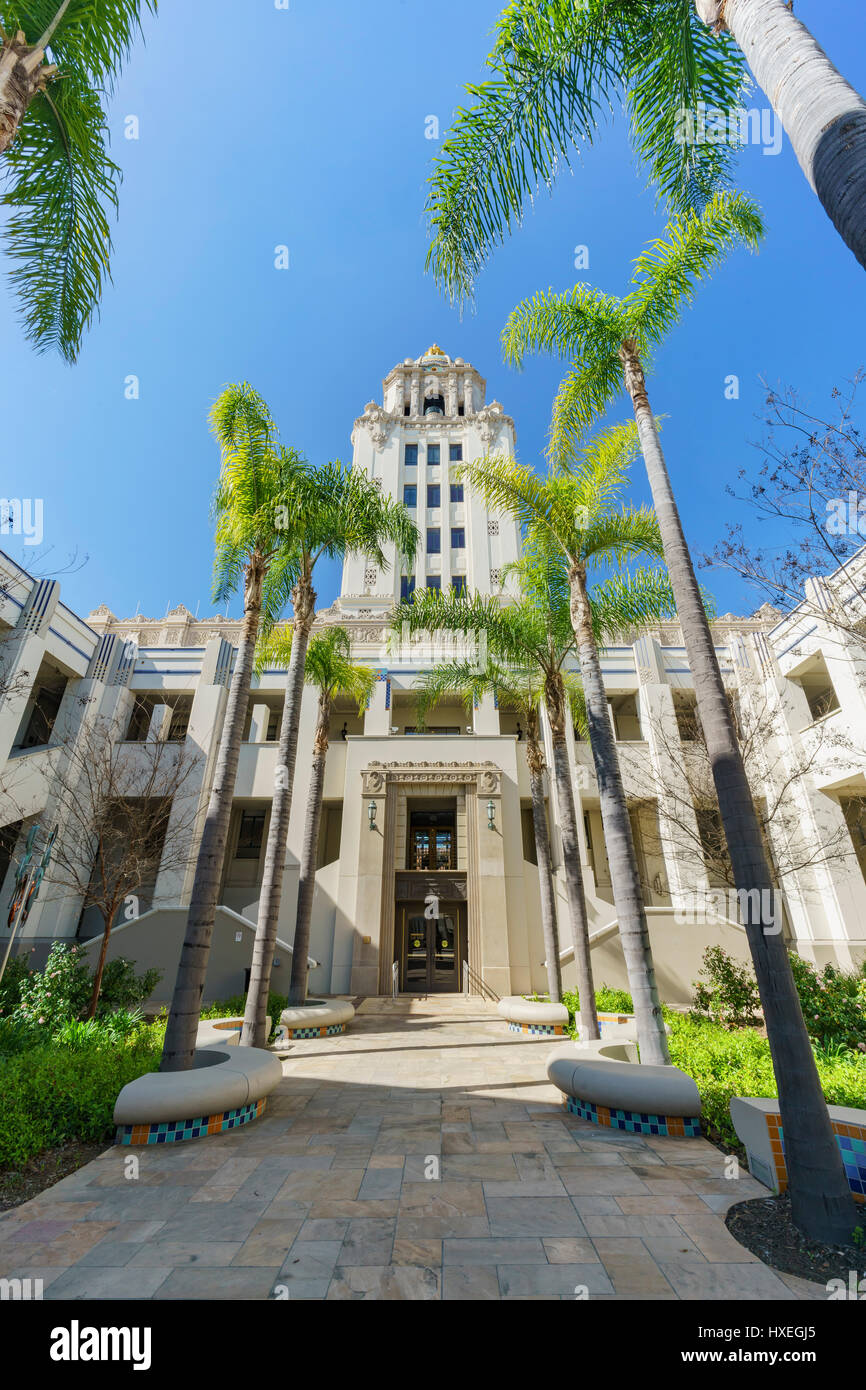 Beautiful main building of Beverly Hills city hall, Los Angeles ...