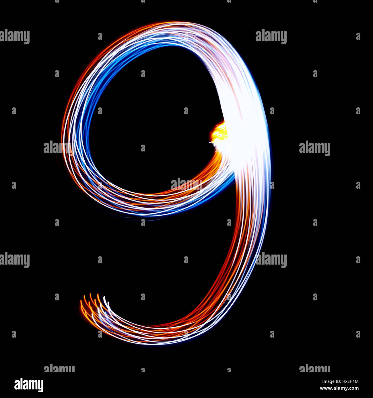 9 - Created by light colorful digits over black background Stock Photo ...