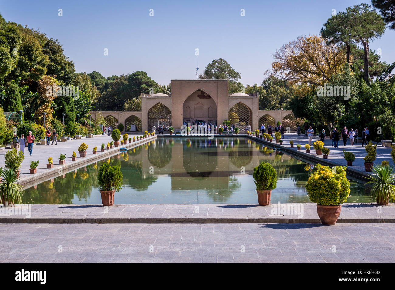 Main gate and pool in garden of Palace of Forty Columns (Chehel Sotoun ...