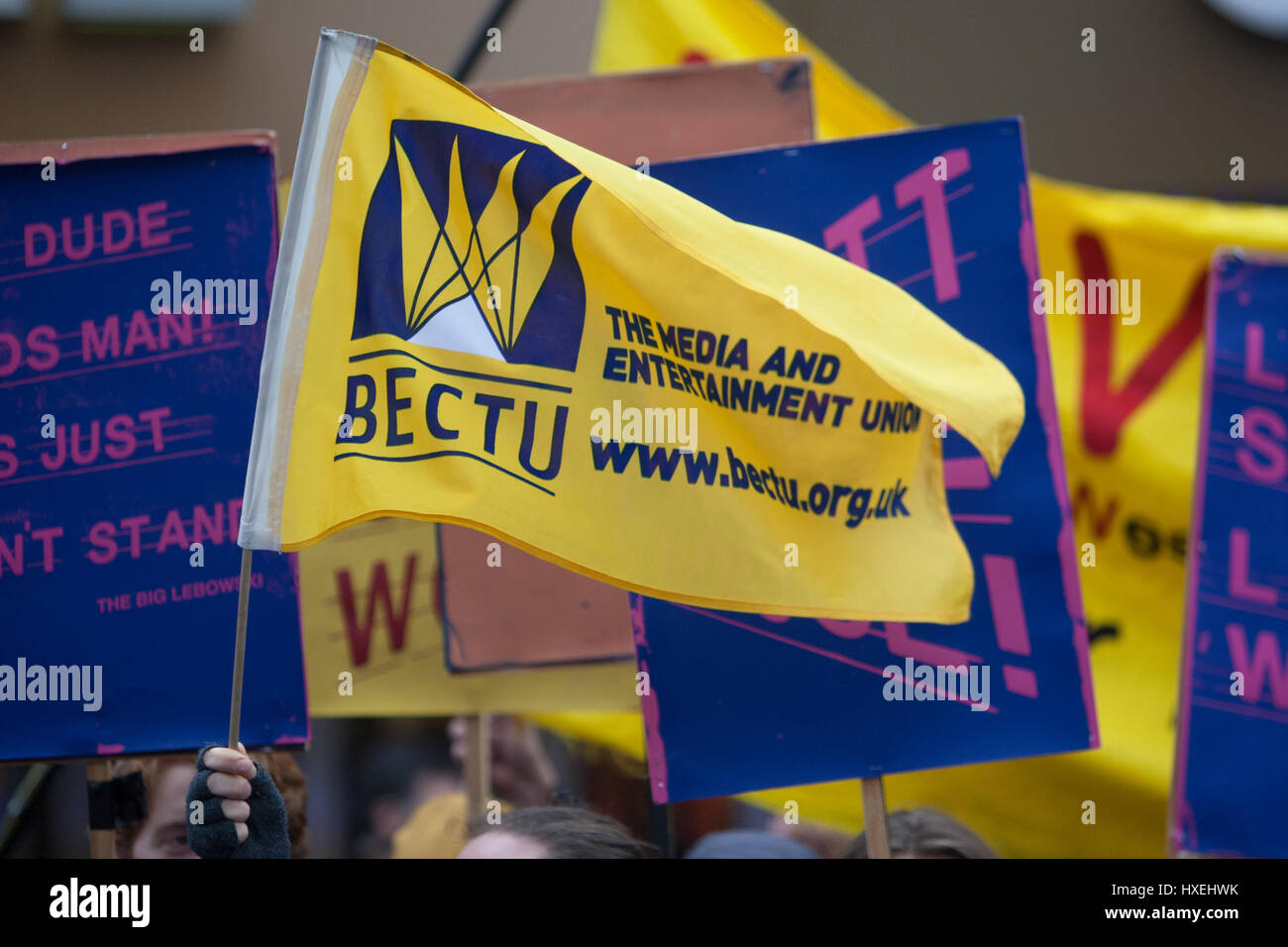 Bectu members picket the Empire Cinema Leicester Square demanding they ...