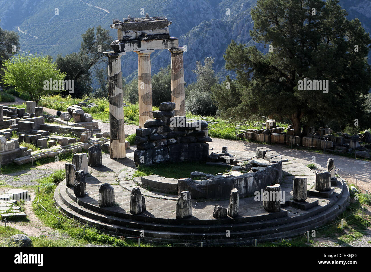 The Tholos at the sanctuary of Athena Pronaia, a circular building with ...