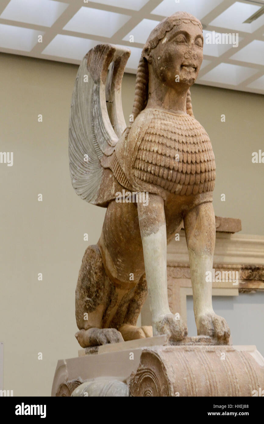 The Naxos Sphinx, Delphi Museum, Greece Stock Photo - Alamy