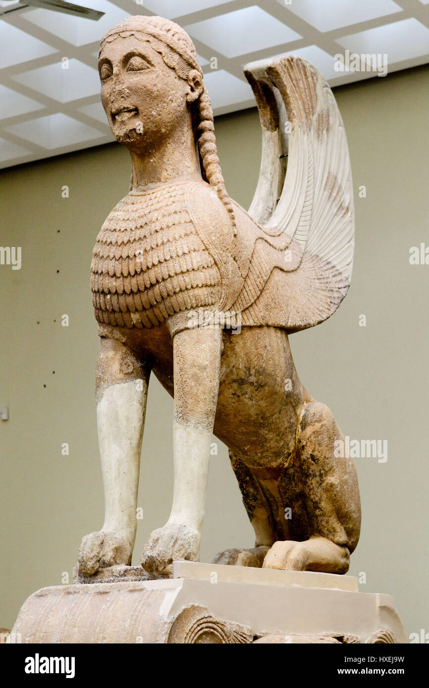 The Naxos Sphinx, Delphi Museum, Greece Stock Photo - Alamy