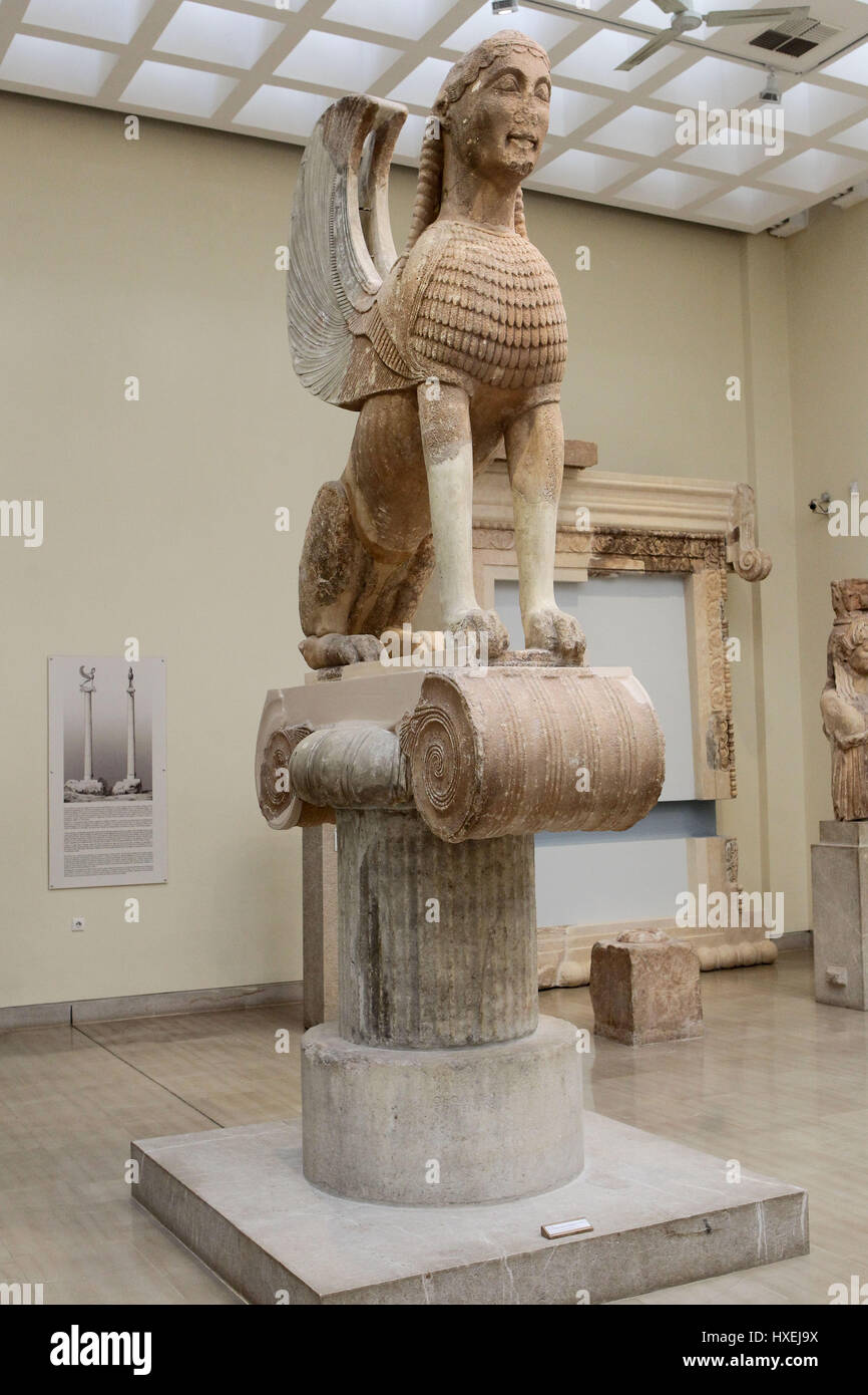 The Naxos Sphinx, Delphi Museum, Greece Stock Photo - Alamy