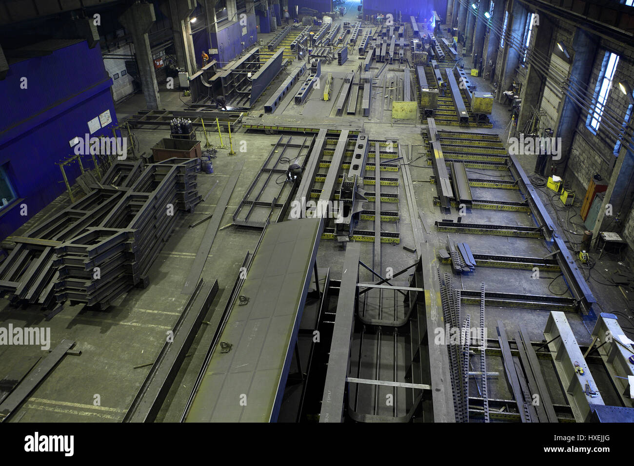 St. Petersburg, Russia - May 18, 2015: Production of steel construction ...