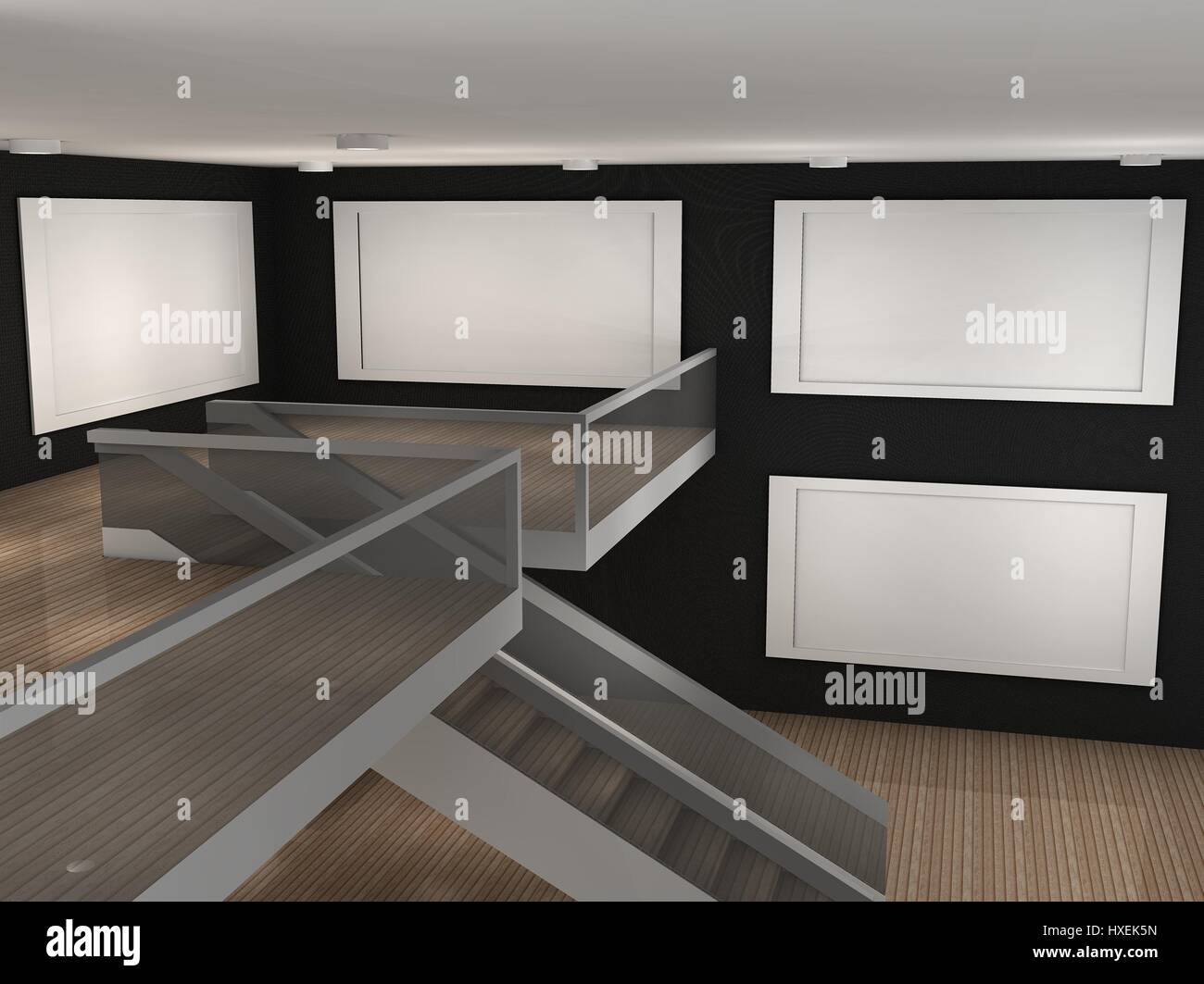 3d illustration of a empty museum with 4 frames Stock Photo - Alamy
